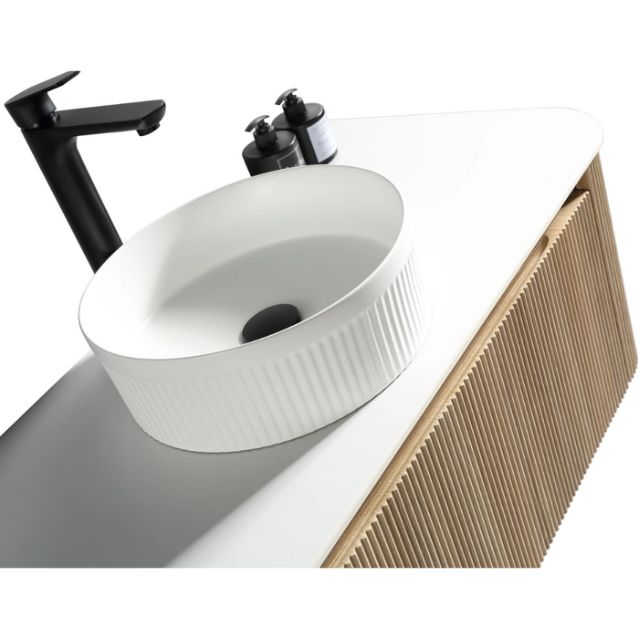 Fluted 1075mm Wall Hung Curved Corner Vanity + Countertop - Oak ...