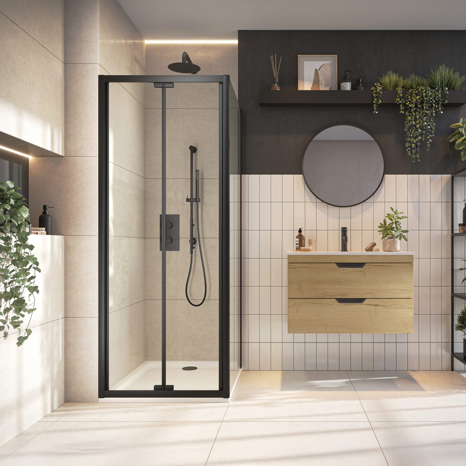 Roma Black 900mm Shower Door Side Panel - Bathroom Warehouse