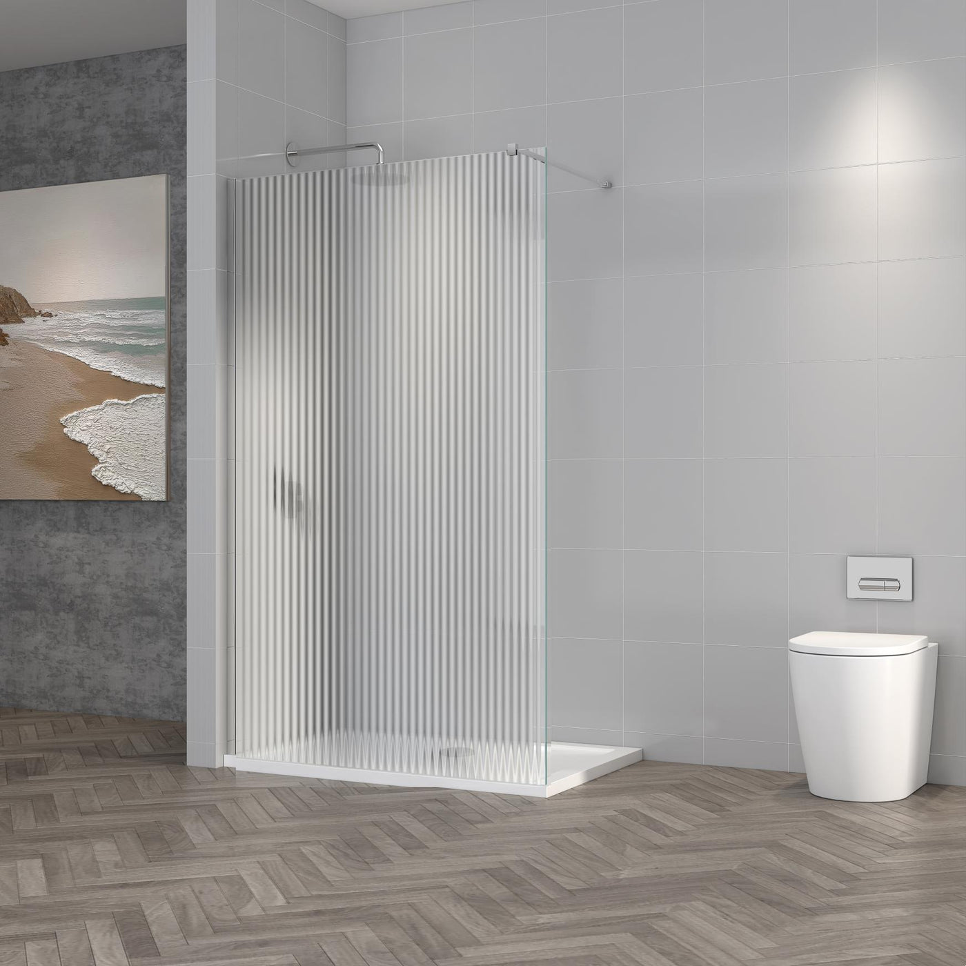 1100mm Fluted Wet Room Screen - Chrome - Bathroom Warehouse