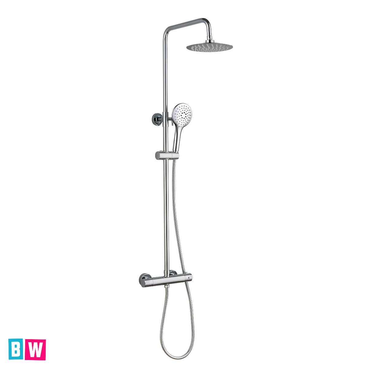 Premium Thermostatic T Bar Shower Set - Round Chrome - Bathroom Warehouse