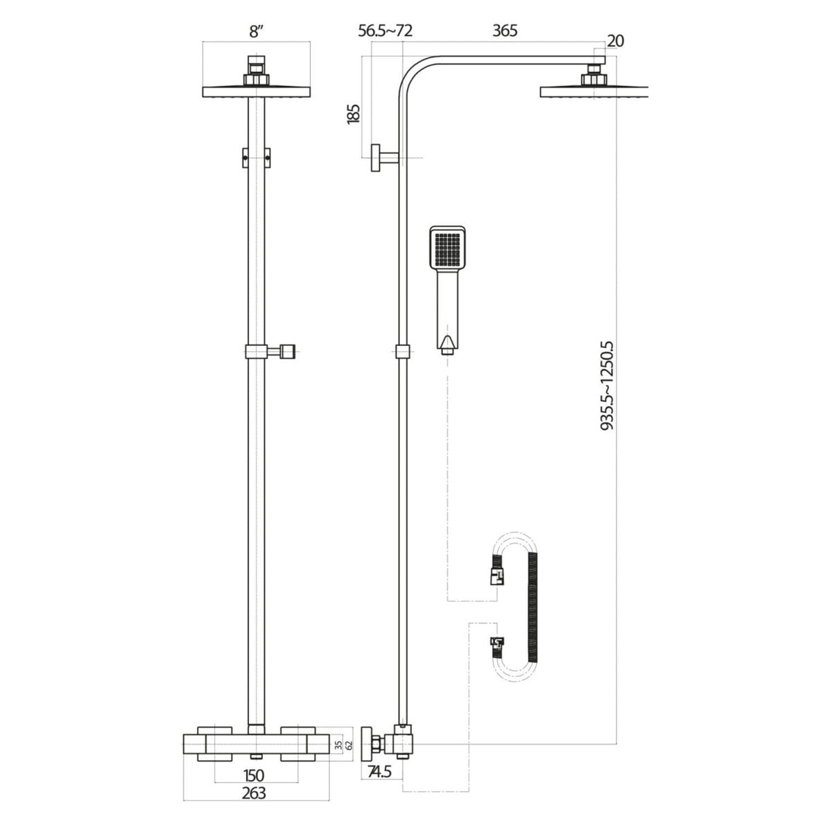Flow Brushed Brass Thermostatic T-Bar Drench Head Shower Square ...