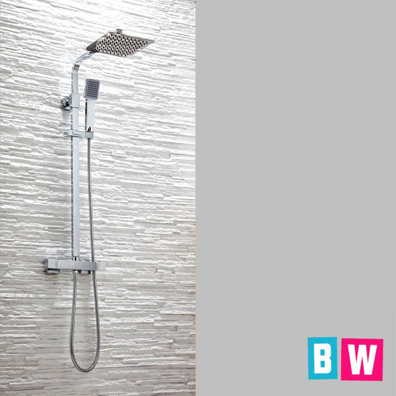 Flow Chrome Thermostatic T-Bar Drench Shower Square - Bathroom Warehouse